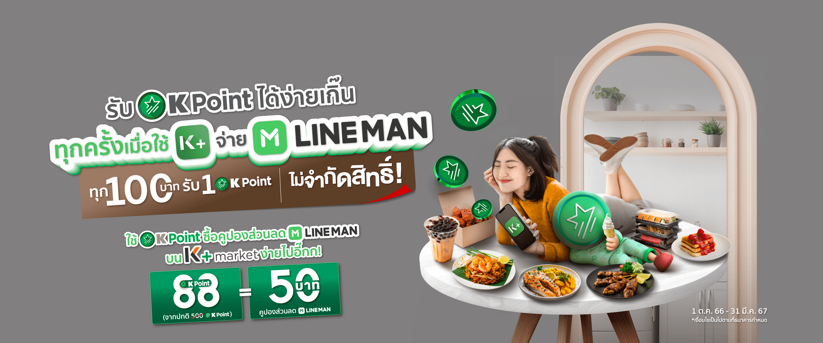 รับ K Point หรือใช้ส่วนลด บน Lineman - ธนาคารกสิกรไทย